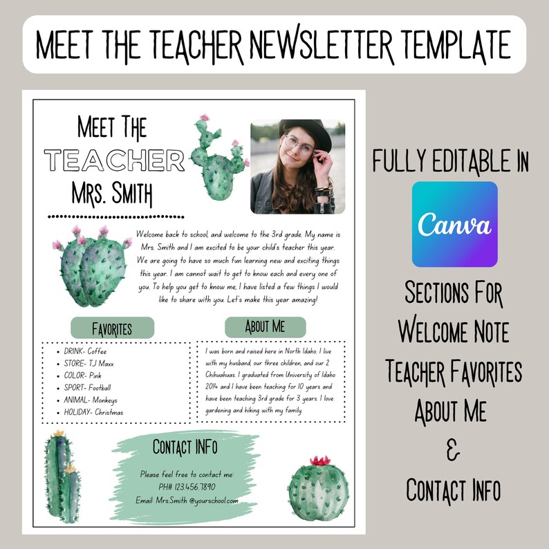 Meet the Teacher Newsletter Template, Teacher Newsletter Editable ...