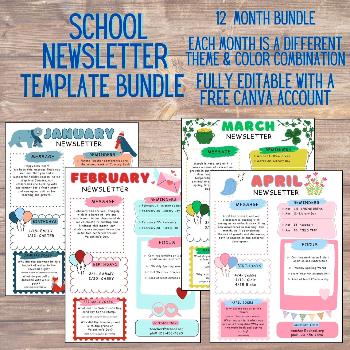 Classroom Newsletter Bundle, 12 Month Editable Teacher Newsletter ...