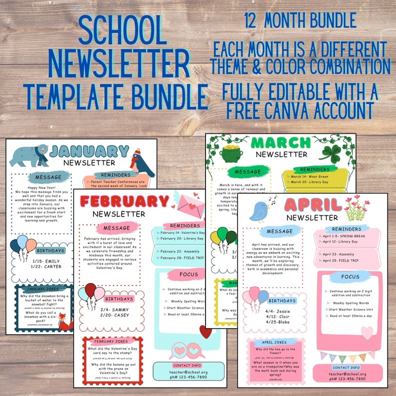 Classroom Newsletter Bundle, 12 Month Editable Teacher Newsletter ...