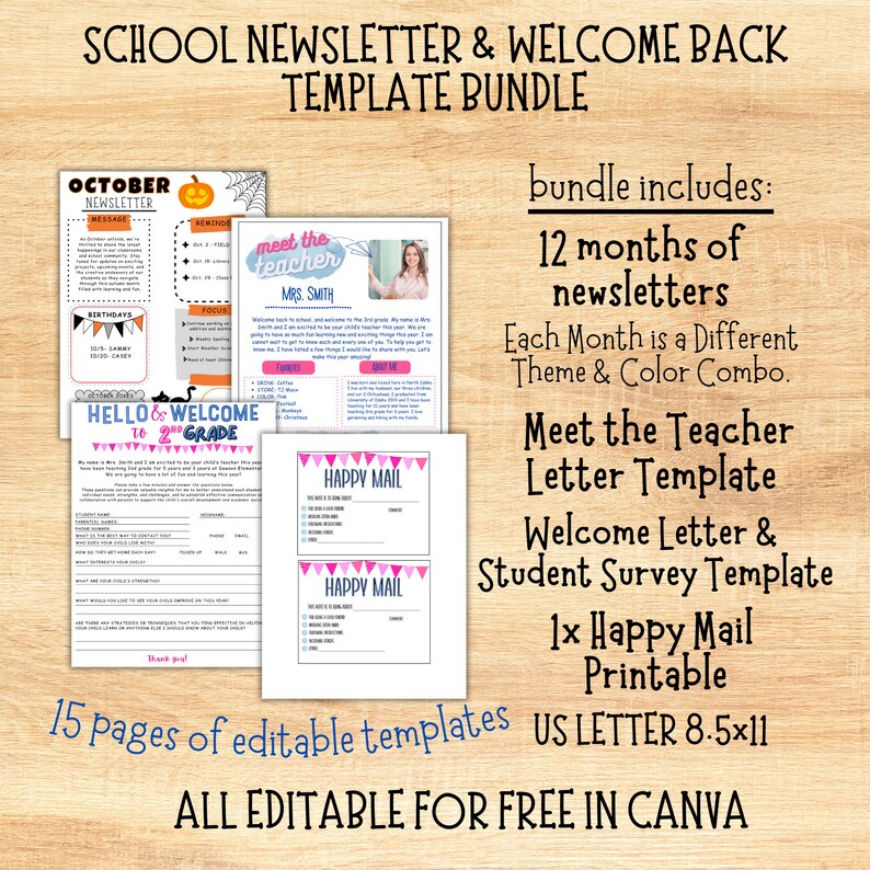 Classroom Newsletter Bundle, 12 Month Editable Teacher Newsletter ...