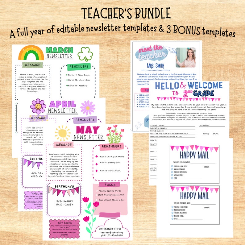 Classroom Newsletter Bundle, 12 Month Editable Teacher Newsletter ...