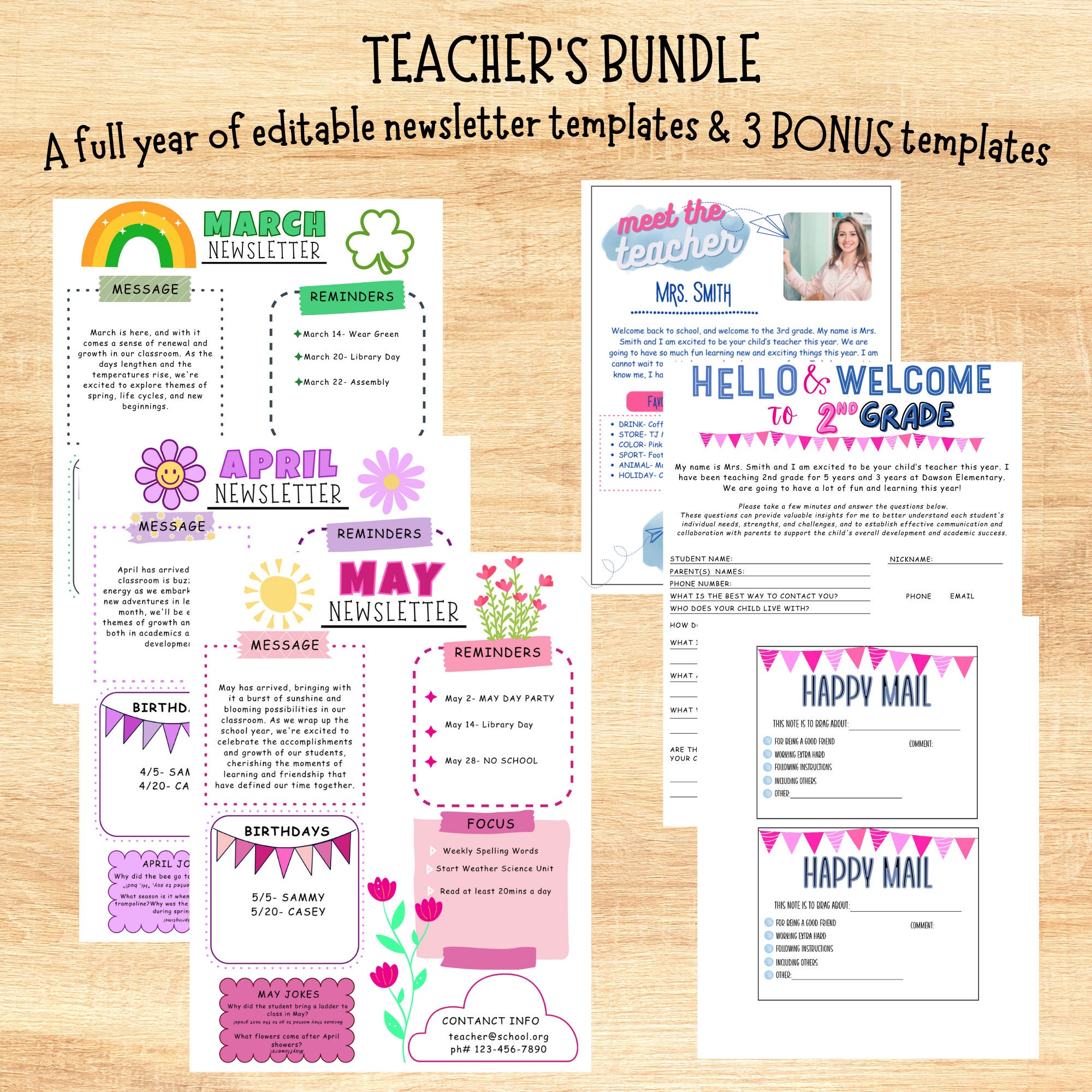 Classroom Newsletter Bundle, 12 Month Editable Teacher Newsletter ...