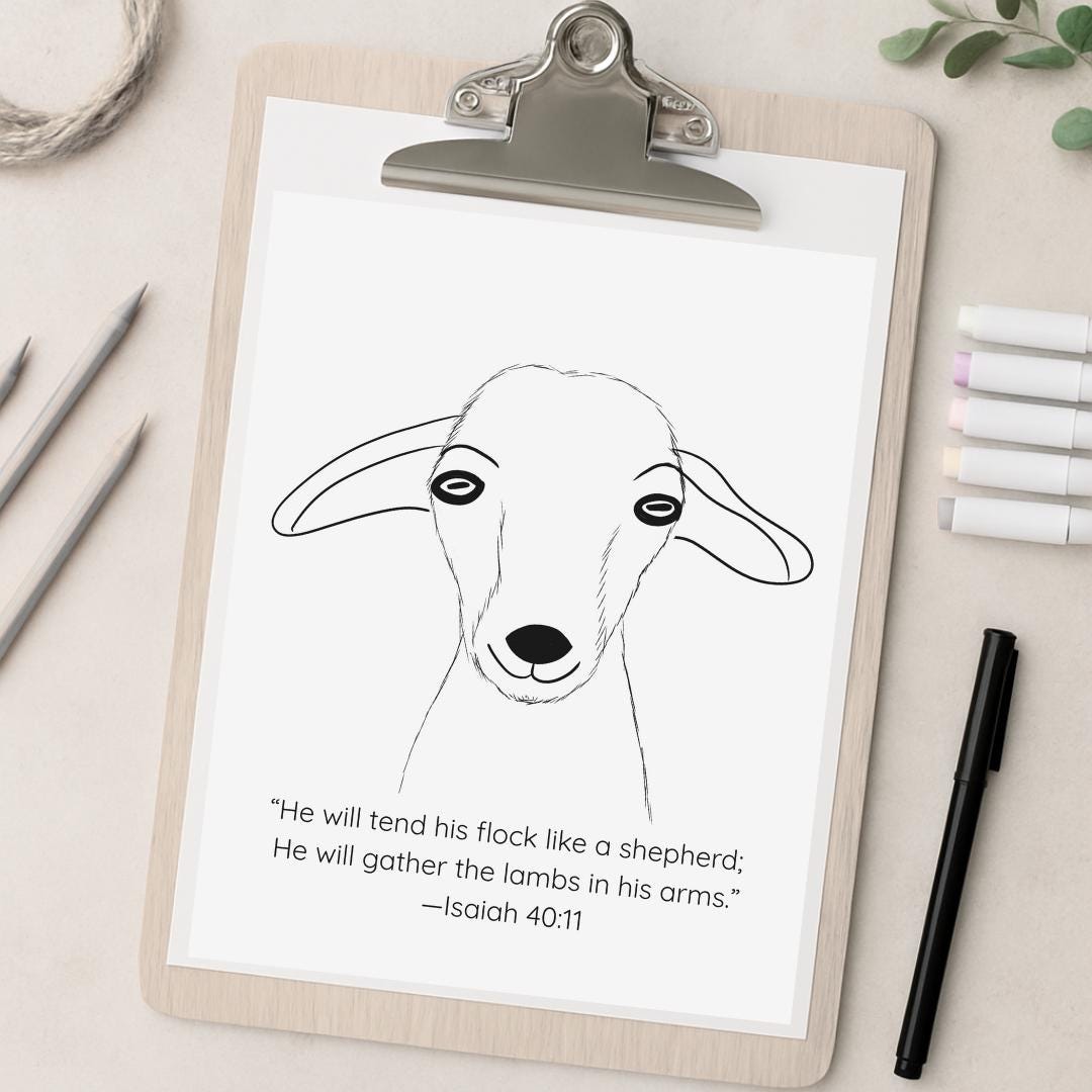 Goat Coloring Page With Scripture: Christian Farm Art (PNG Download 8 ...