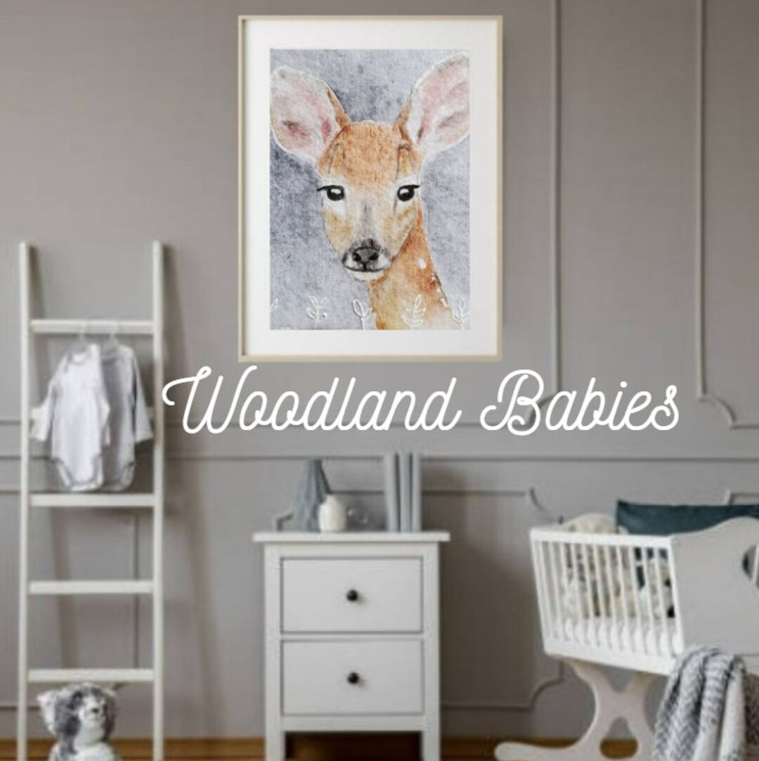 Neutral Deer Nursery Art: Rustic Woodland Baby Room Decor (digital ...