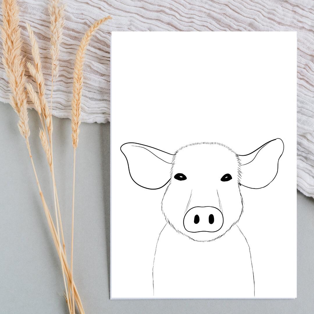 Pig Coloring Page: Hand-drawn Farm Animal Art (8.5x11 PNG Digital ...