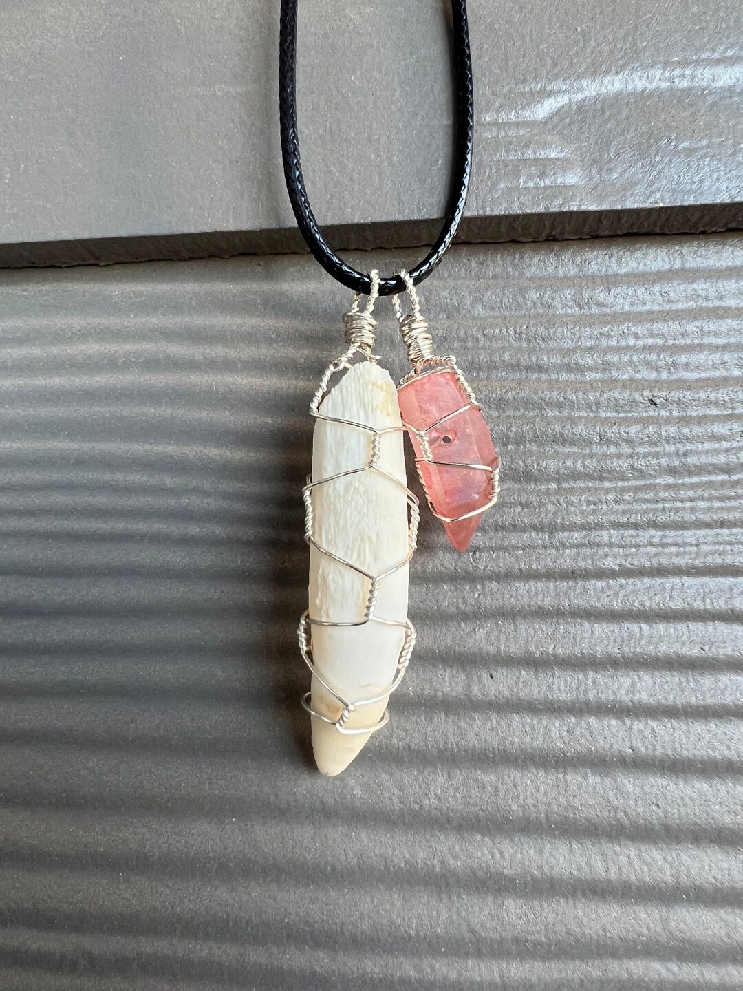 Real Alligator Tooth Necklace With Rose Quartz - Etsy