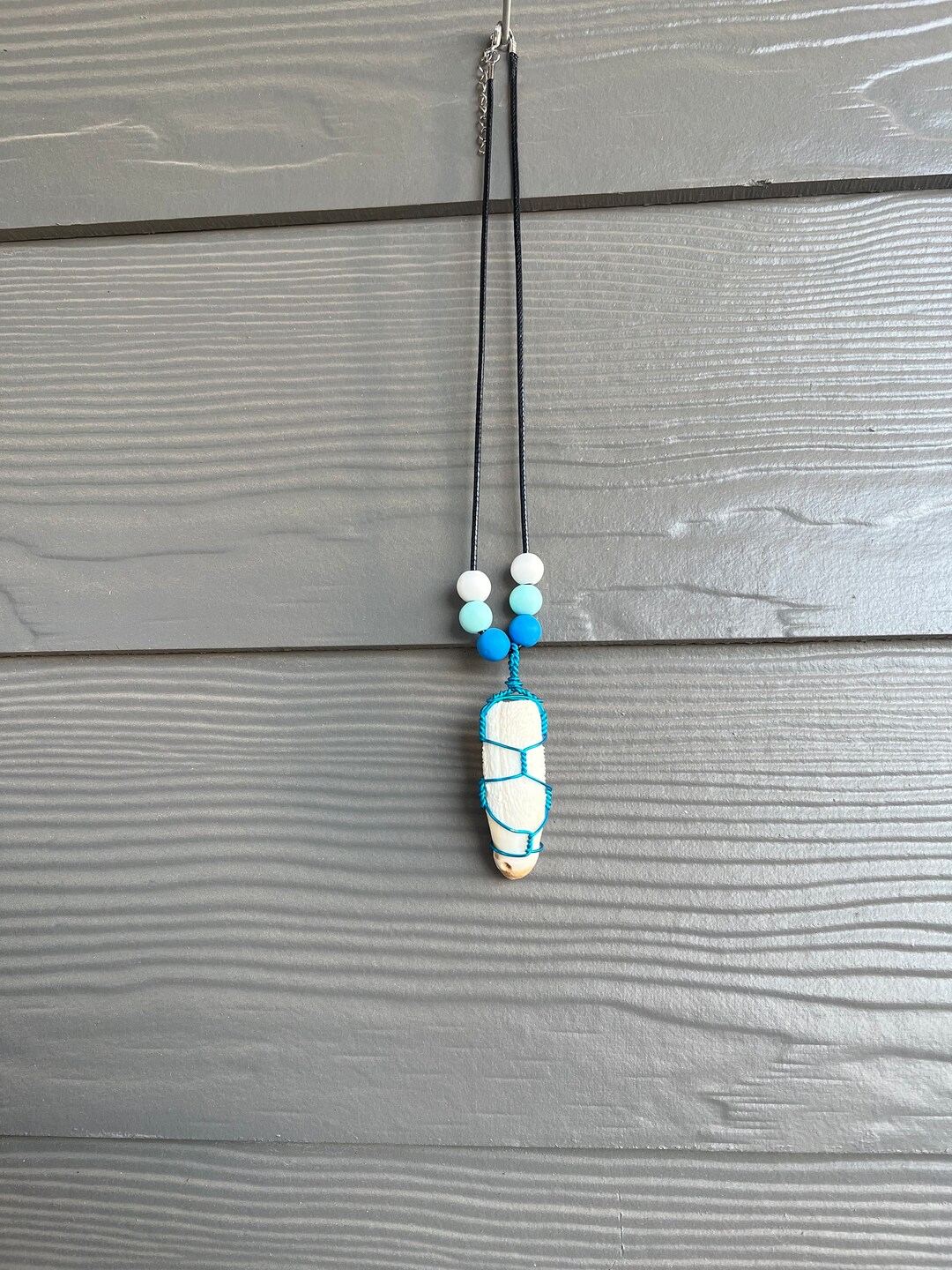 Blue Beaded Jumbo Alligator Tooth Necklace - Etsy