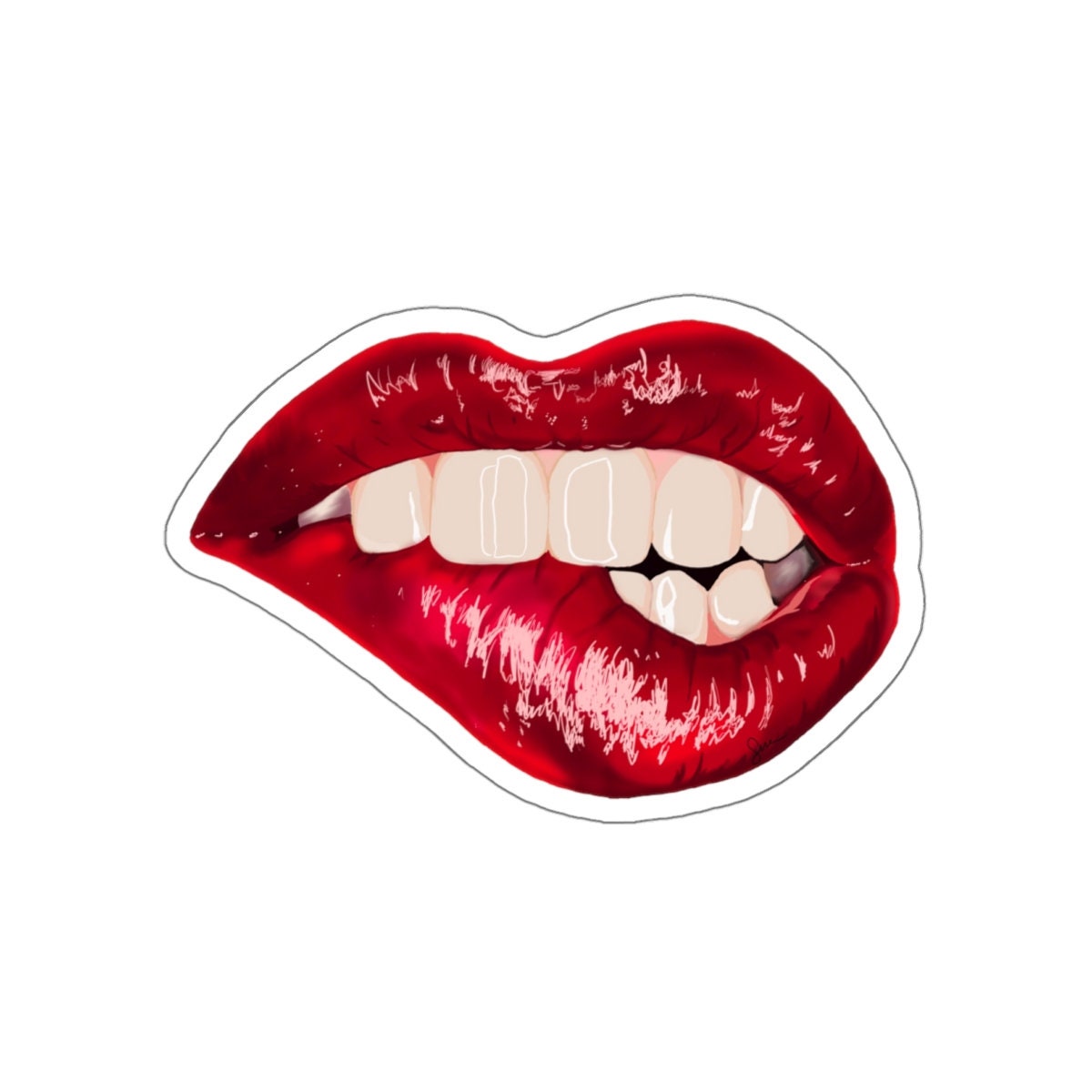 Lip Bite Die-cut Sticker - Etsy