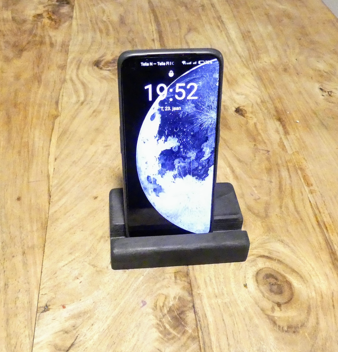 Cell Phone Holder Wooden, Black Mobile Phone Holder Made of Pine Wood ...