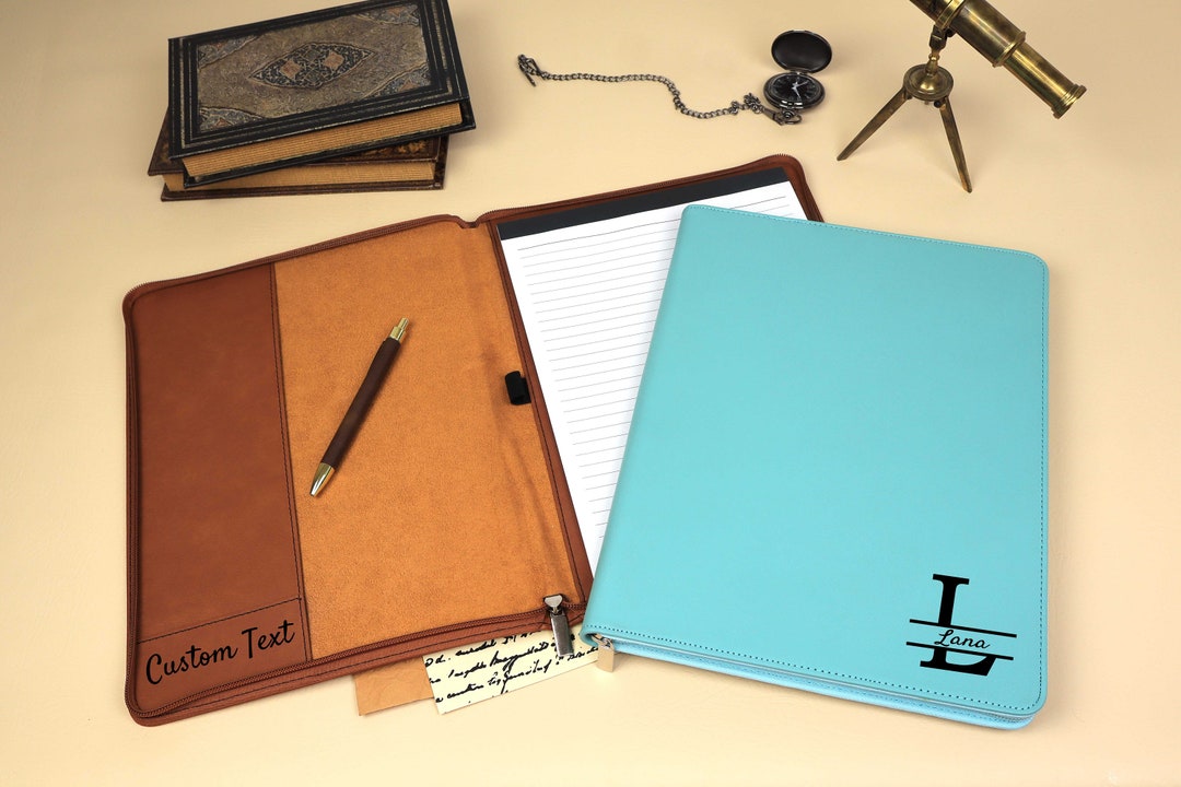 Engraved Portfolio, Monogrammed Leather Portfolio W/ Zipper, Custom ...