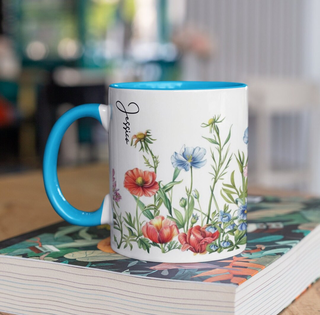 Personalised Floral Print Mug, Custom Spring Flowers Mug, Spring Flower ...