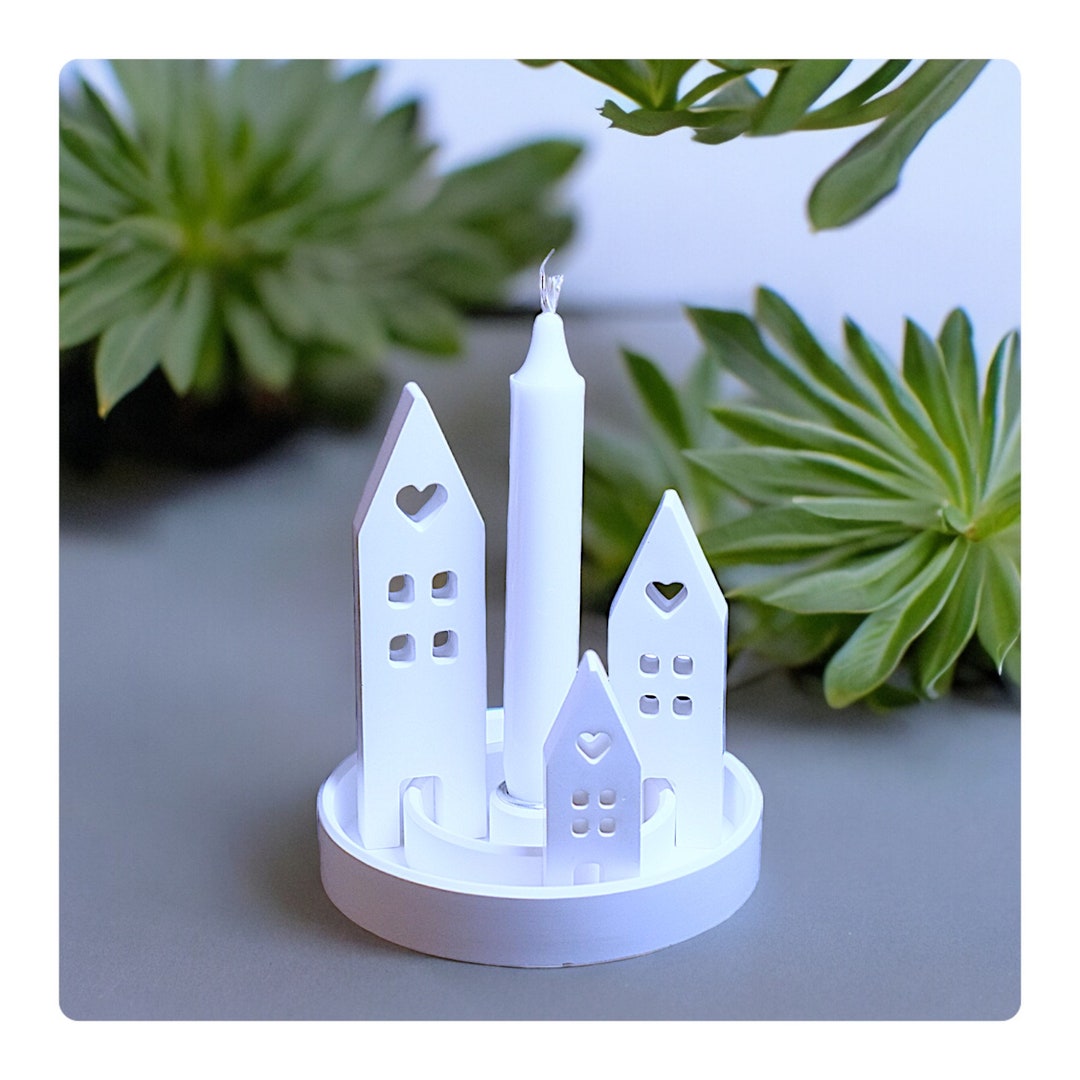 Decorative Round Candle Plate With Three Raysin Light Houses - Etsy