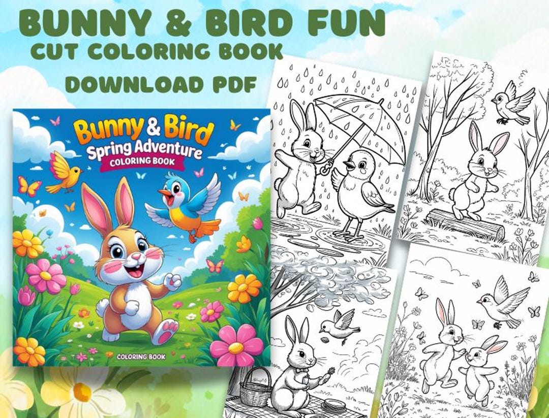 Spring Adventure Coloring Book for Kids – Bunny & Bird Fun, 10 Cute ...