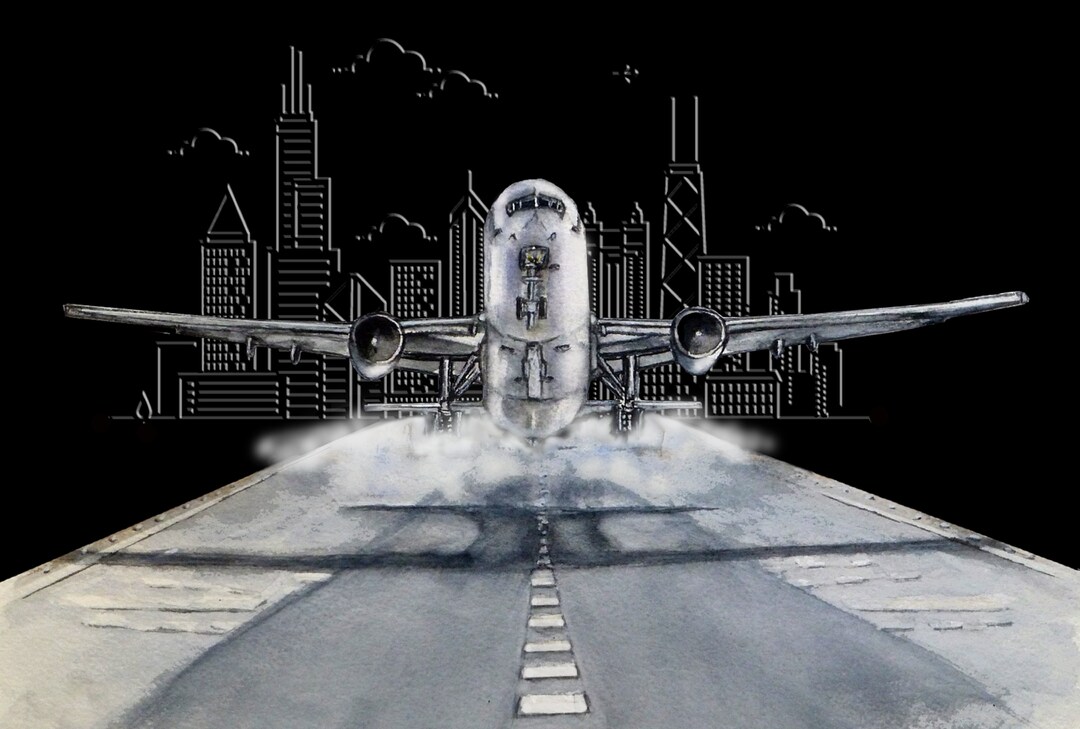 Hand Drawn Watercolor Plane ... Midnight Flight Digital Download PNG - Etsy