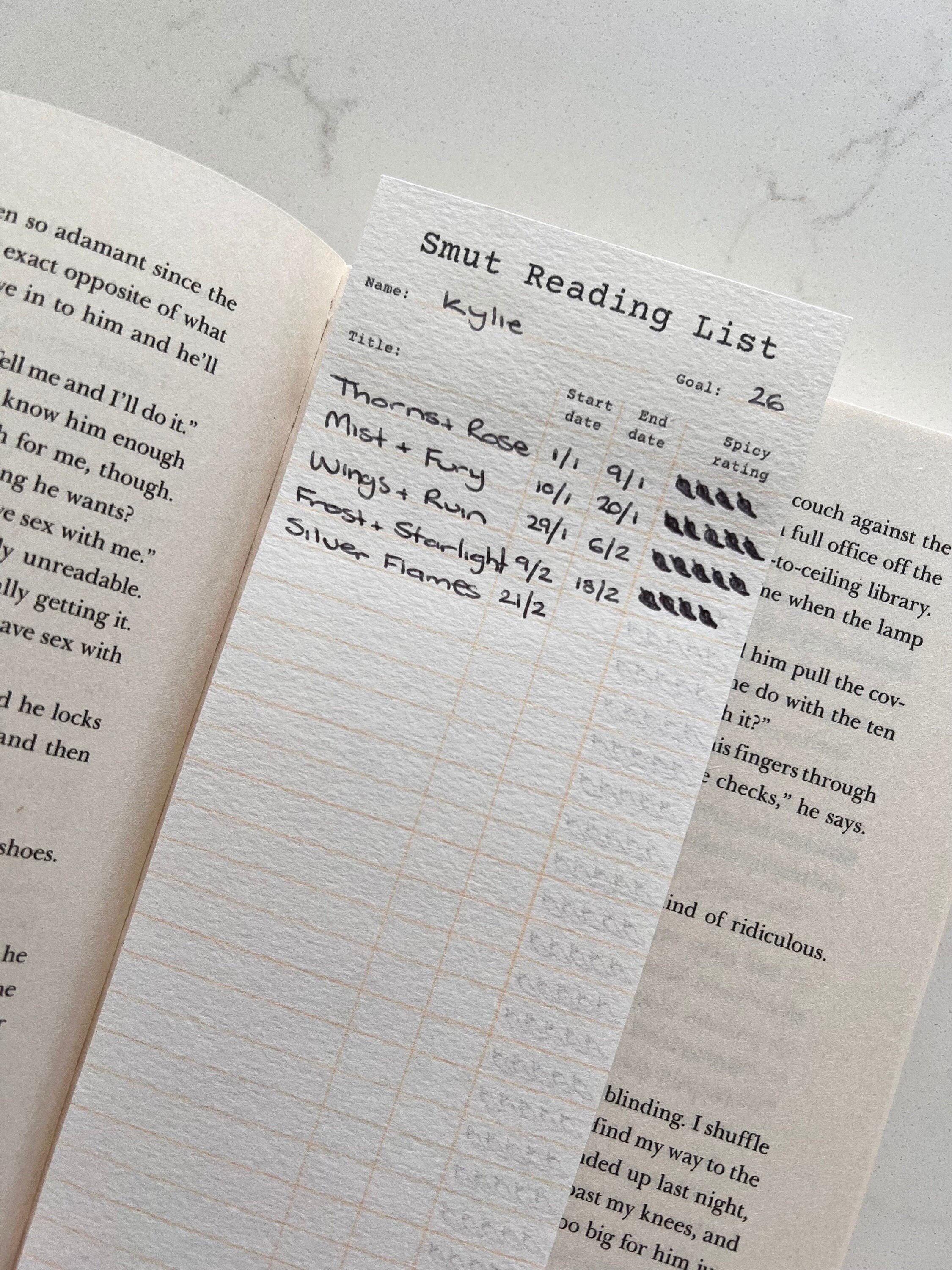 Printable Smut Bookmark Reading Log Tracker With Spicy Rating Digital ...
