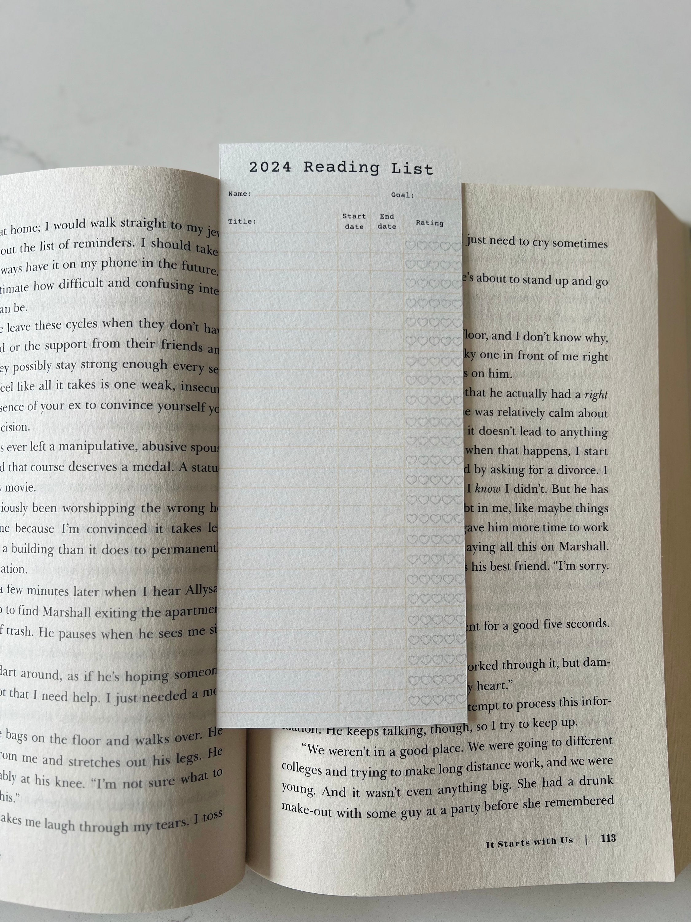 Printable 2024 Reading Log Bookmark With Heart Rating, Valentines Day ...