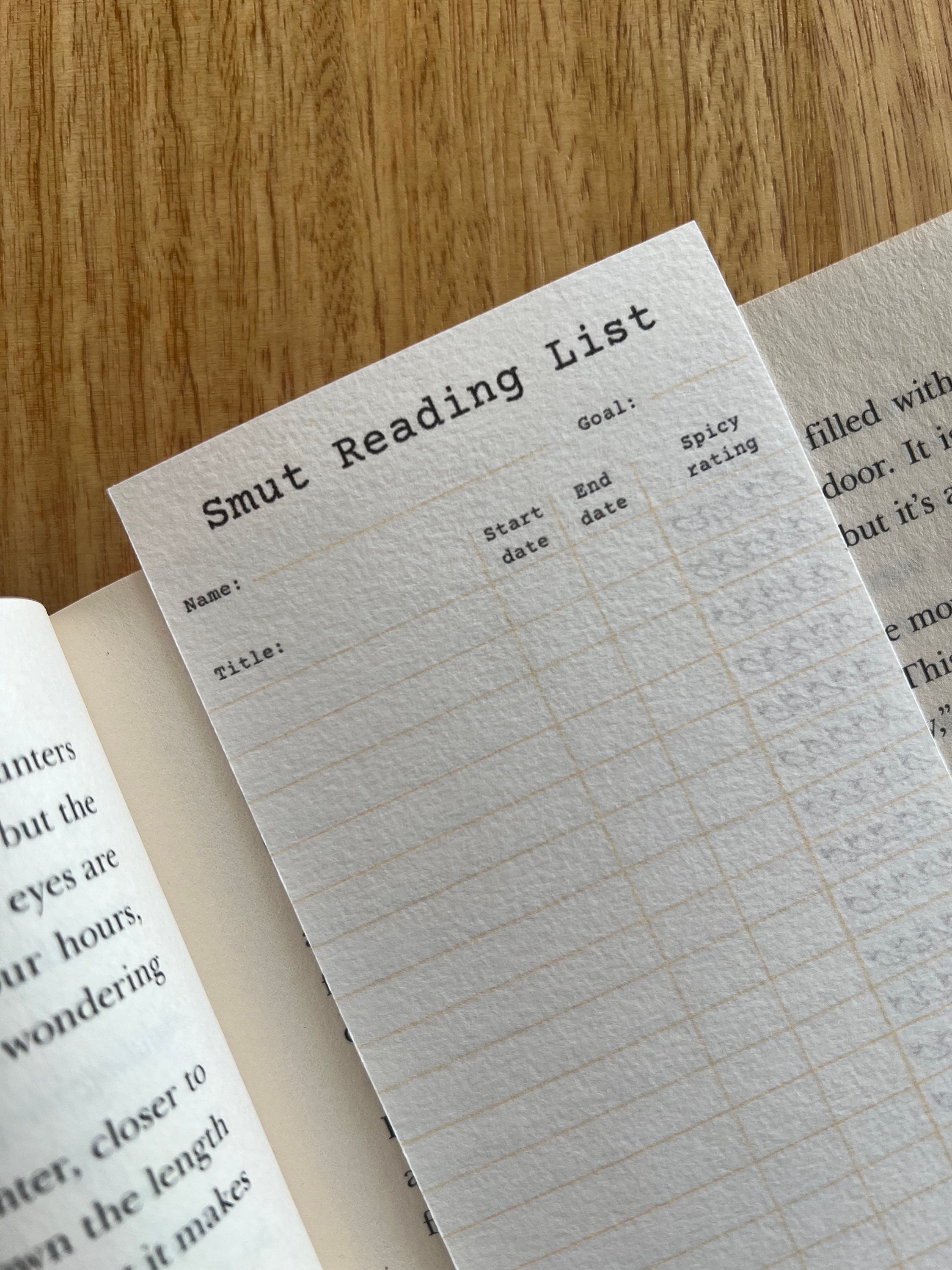 Printable Smut Bookmark Reading Log Tracker With Spicy Rating Digital ...