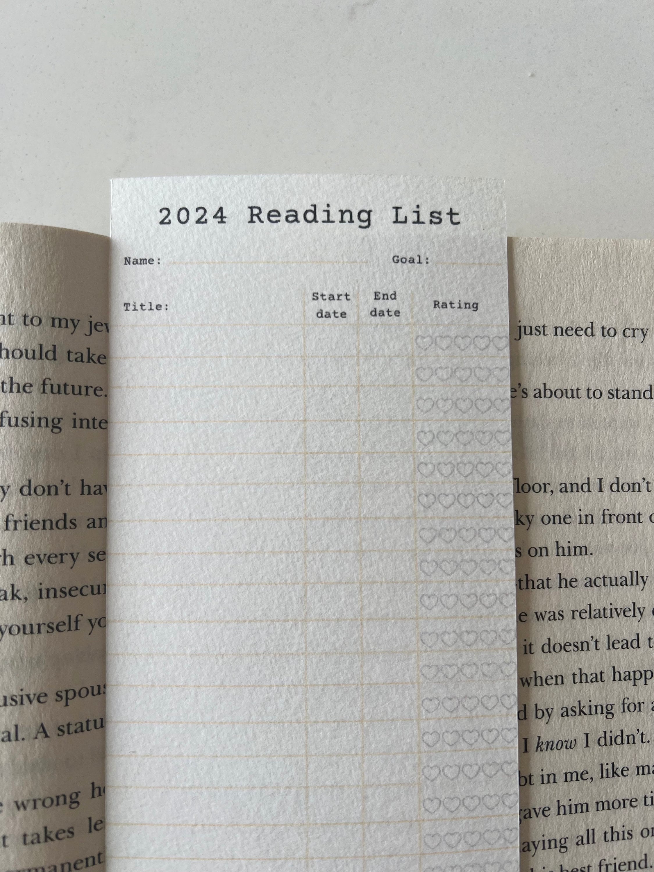 Printable 2024 Reading Log Bookmark With Heart Rating, Valentines Day ...