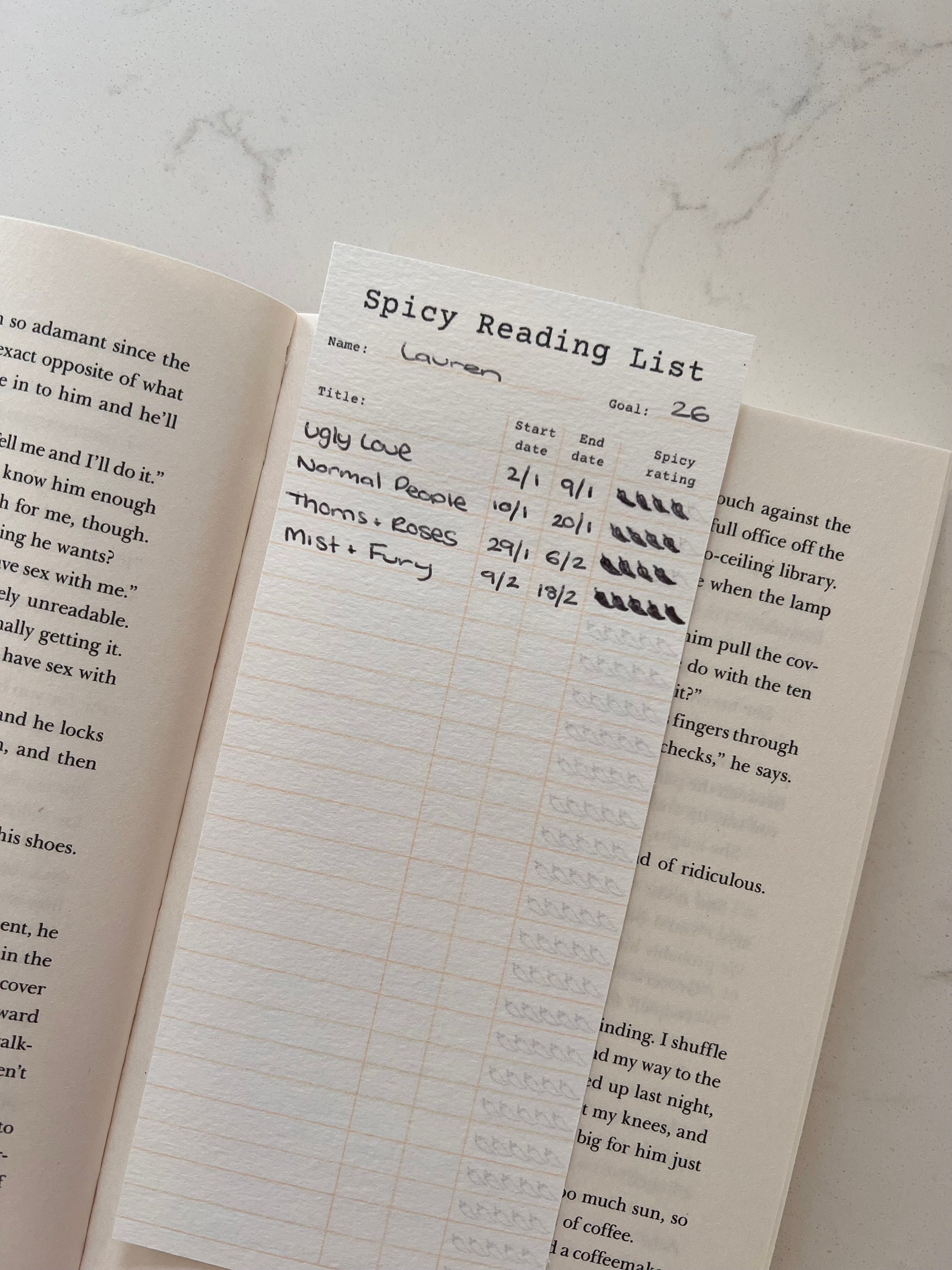 Printable Spicy Bookmark Reading Log Tracker With Spicy Books Rating ...
