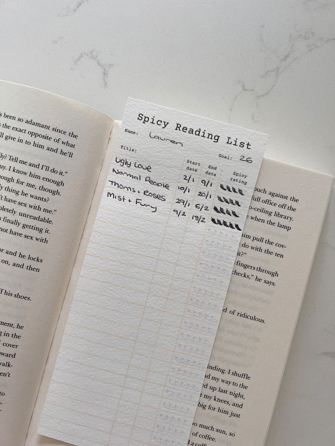 Printable Spicy Bookmark Reading Log Tracker With Spicy Books Rating ...