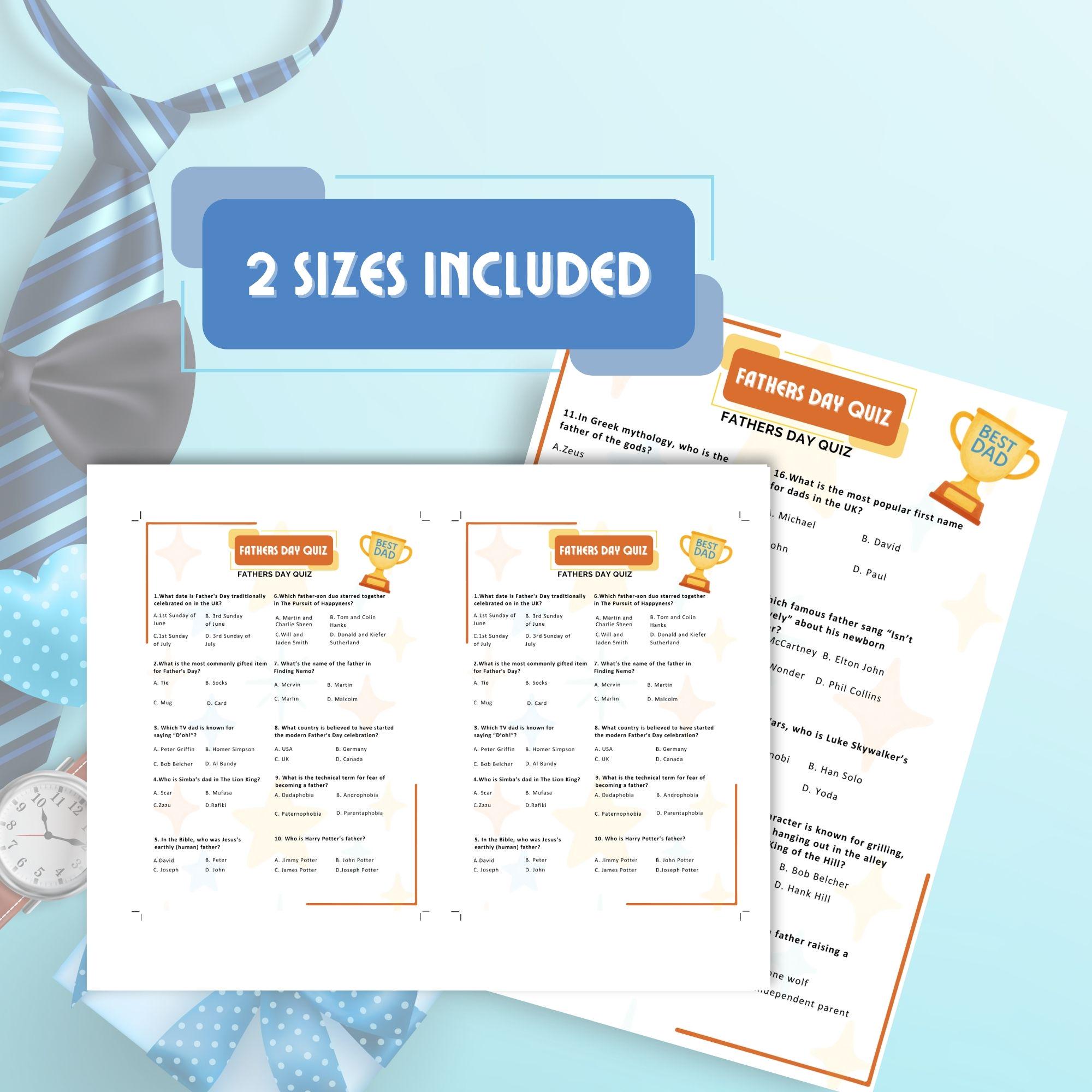 Father Day Trivia Game Printable Fun Dad Quiz Game Party Activity Fun ...