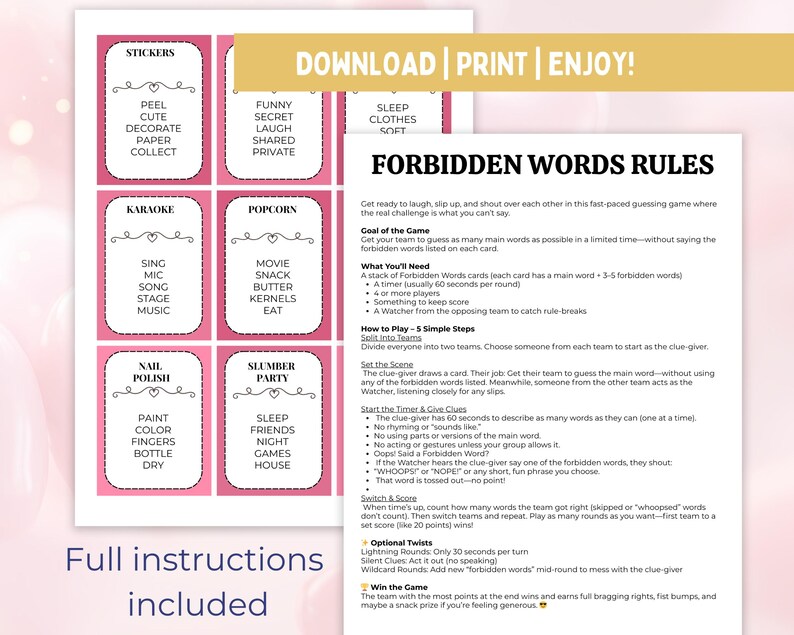 Galentines Day Forbidden Word Game Printable Girls Night Game 90 Cards ...