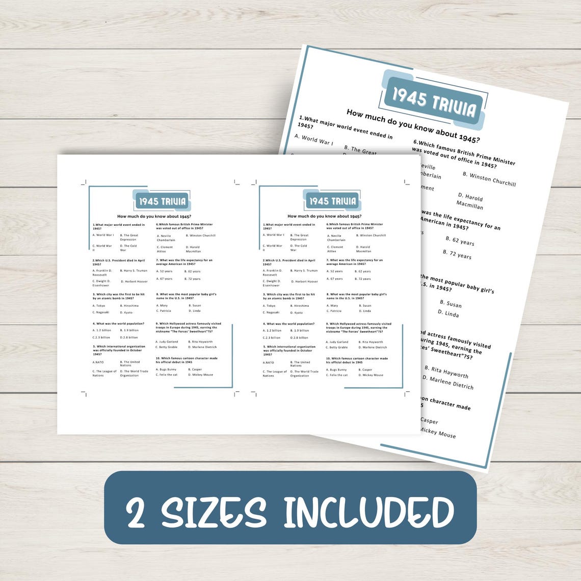 1945 Trivia Game Printable 80th Birthday Party Activity Fun Facts Quiz ...