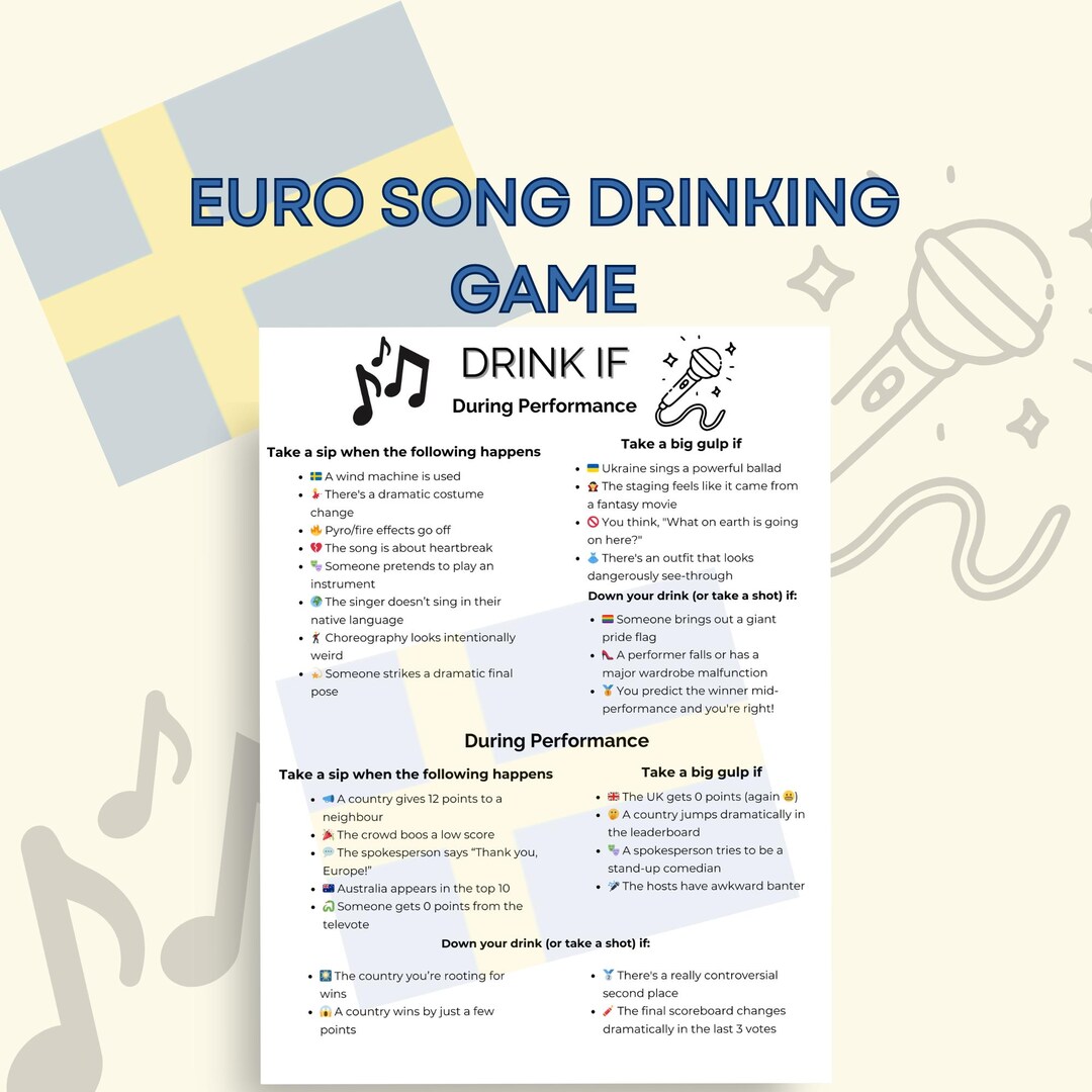 Euro Song Contest Drinking Game Night Basel Party Game Pre Party Drink ...