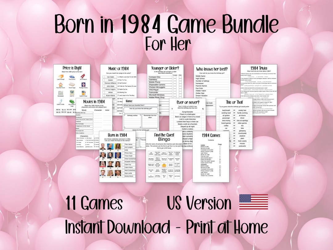 1984 Trivia Quiz 40th Birthday Games Bundle Digital Download - Etsy