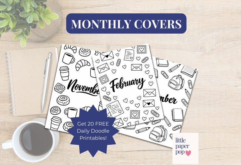 12 Monthly Bullet Journal Covers Printable Title Pages A5 Journal ...