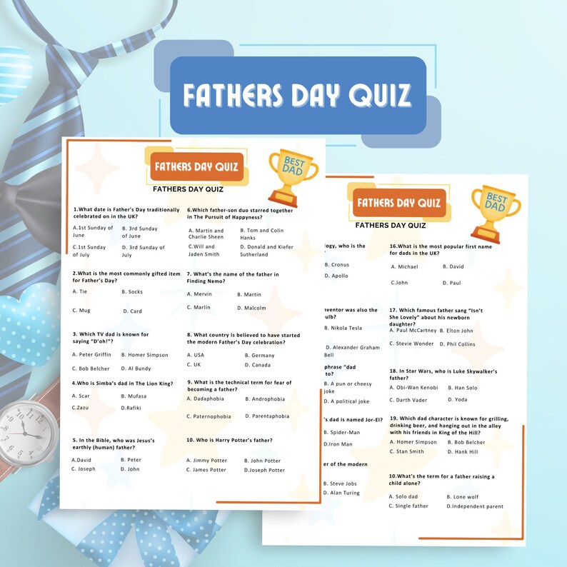 Father Day Trivia Game Printable Fun Dad Quiz Game Party Activity Fun ...