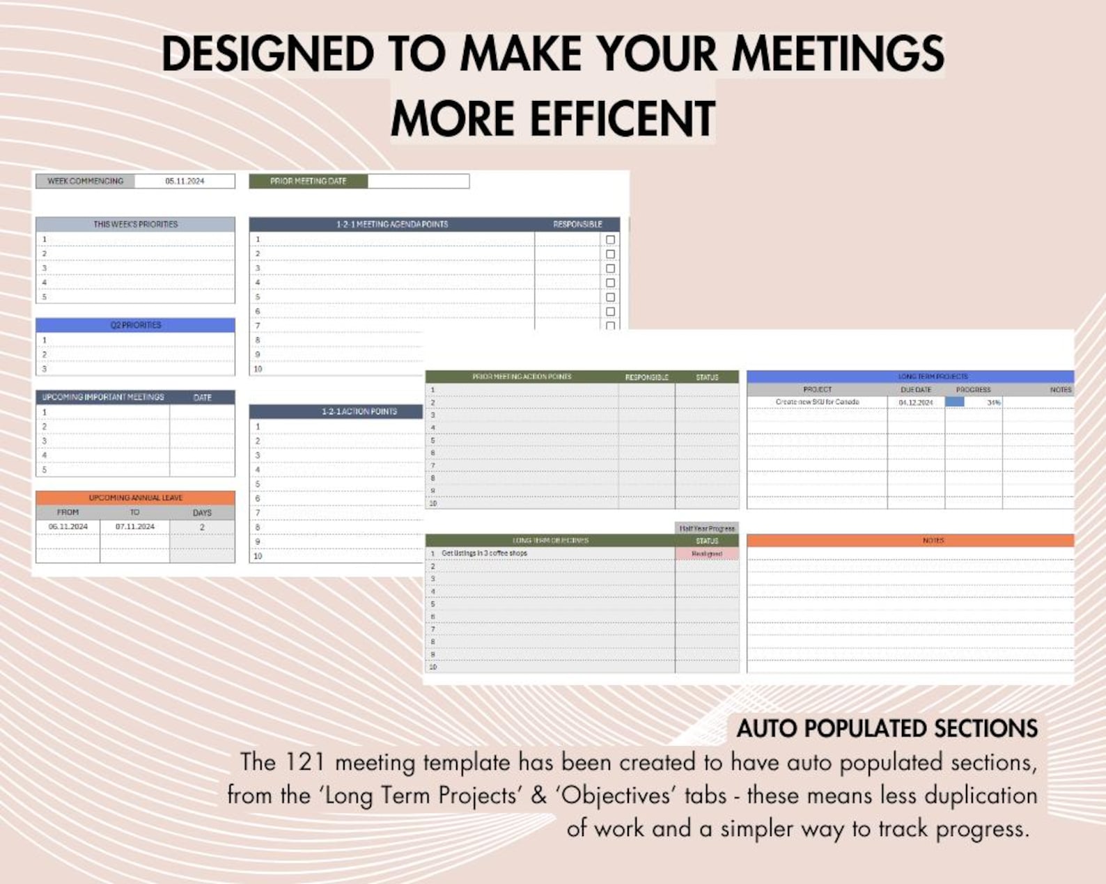 121 Meeting Template, Including Annual Objectives and Long Term Project ...