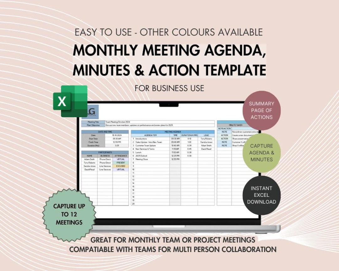 Monthly Team or Project Meeting Template | Agenda, Minutes & Actions ...