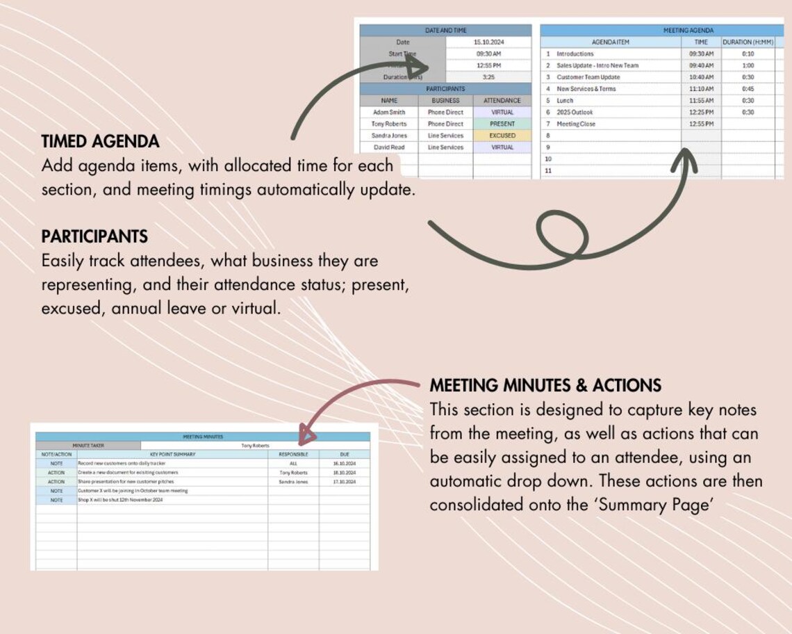 Monthly Team or Project Meeting Template | Agenda, Minutes & Actions ...