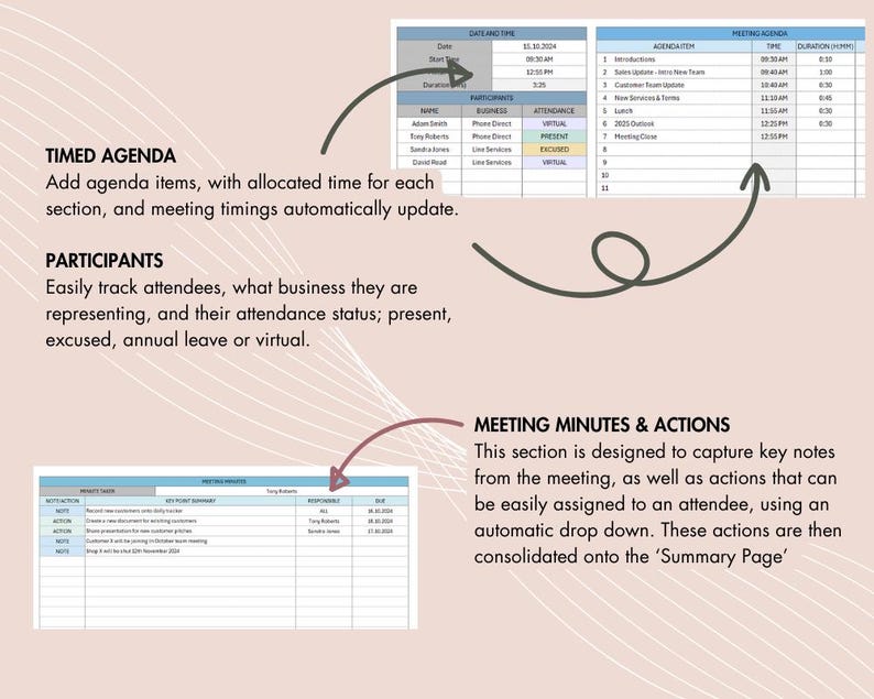Monthly Team or Project Meeting Template | Agenda, Minutes & Actions ...