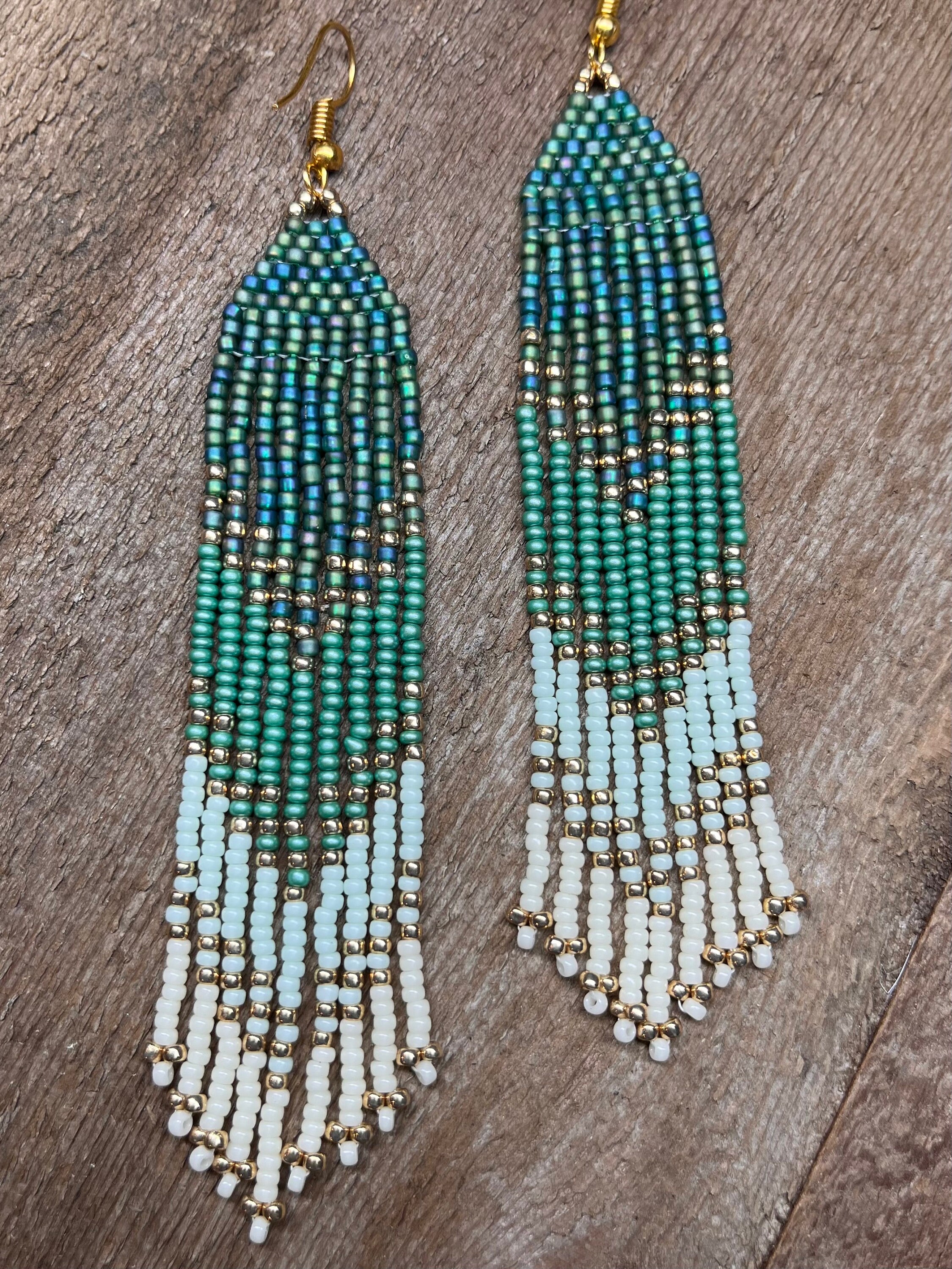 Beaded Fringe Earrings From Our 'prime Collection'. Color: Sea Green ...