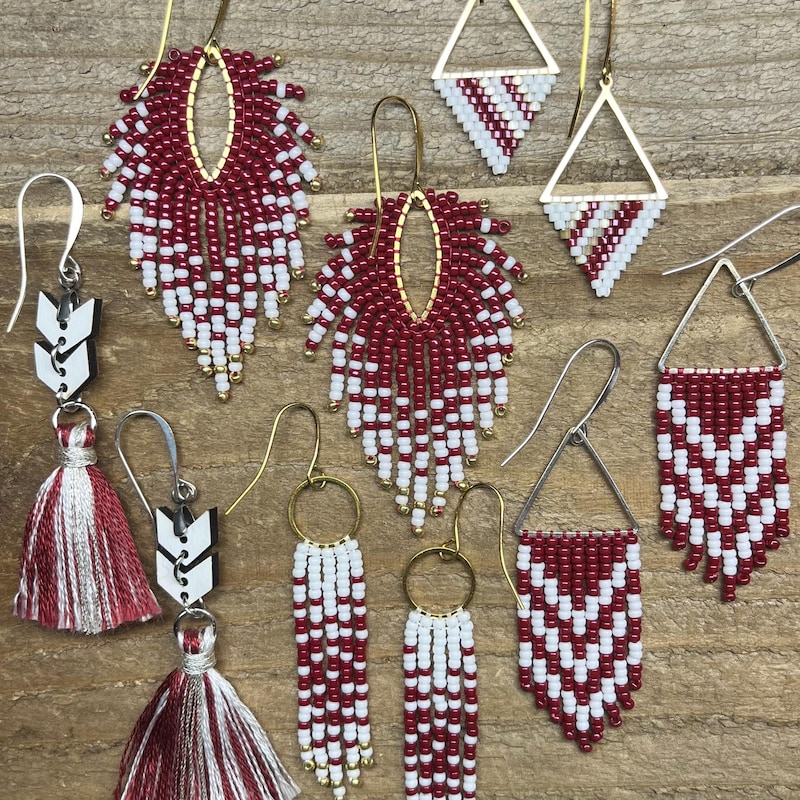 White & Maroon Earrings - Etsy