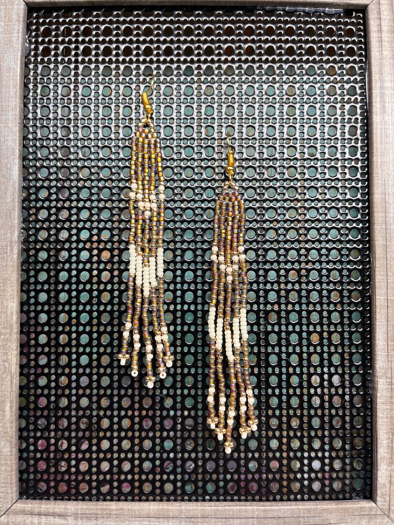 Beaded Fringe Earrings From Our 'prime Collection'. Color: Topaz,cream ...