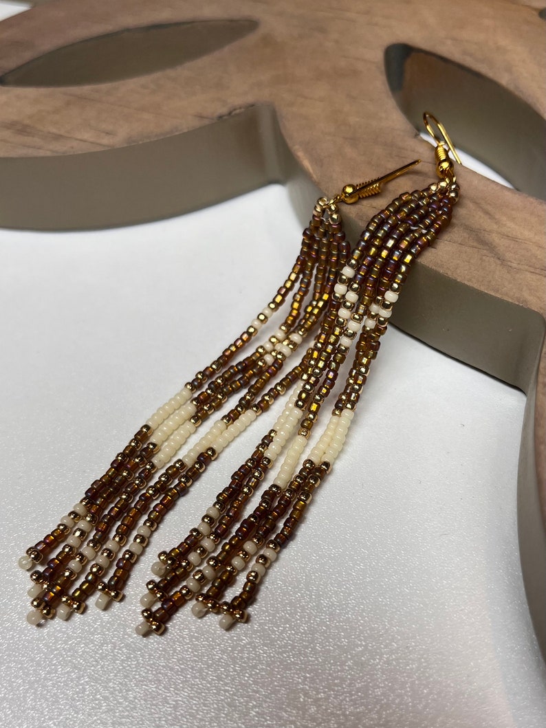 Beaded Fringe Earrings From Our 'prime Collection'. Color: Topaz,cream ...
