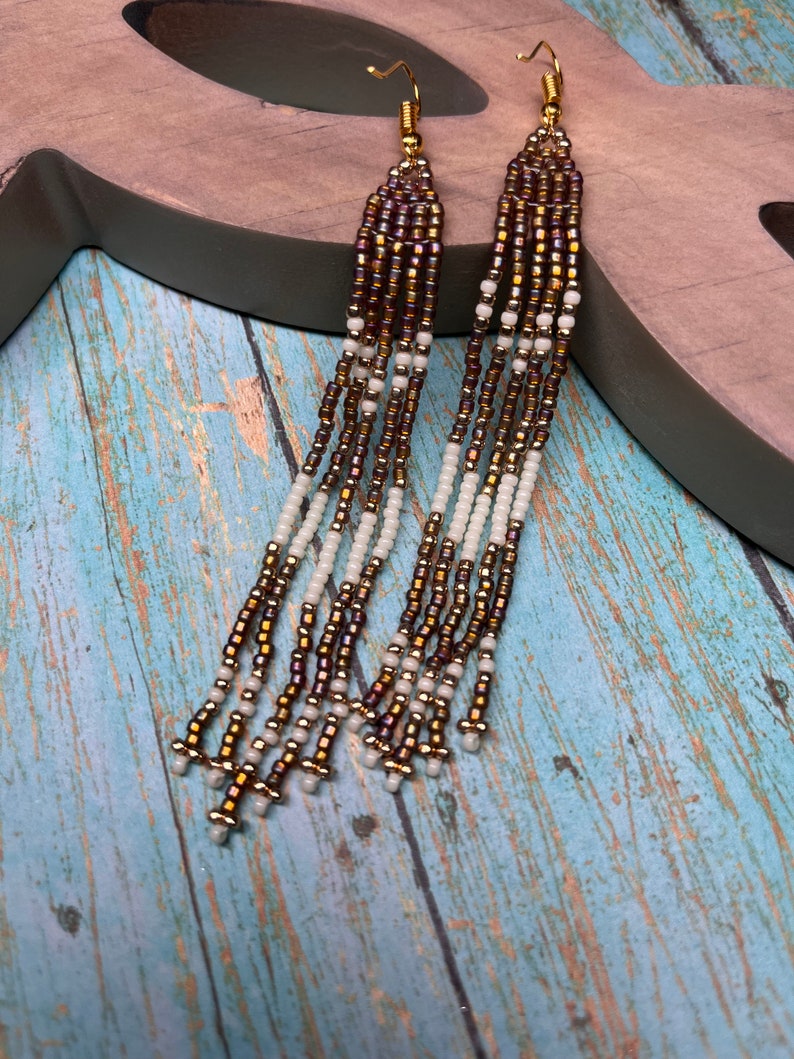 Beaded Fringe Earrings From Our 'prime Collection'. Color: Topaz,cream ...