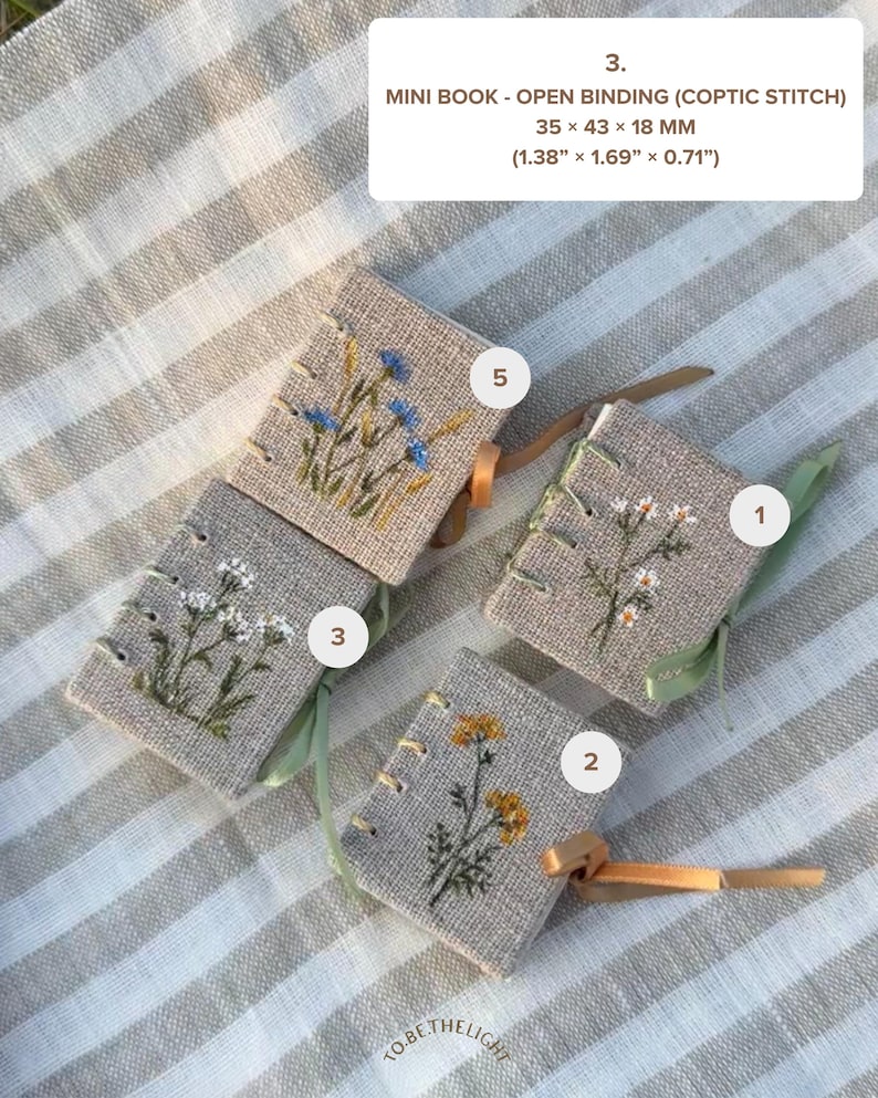 Handmade Linen Notebook, Acrylic Wildflower Painting, Coptic Stitch ...