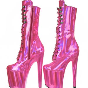 Pearlscent Pink Platform Stiletto Boot. Vegan Leather Pink Neon. - Etsy