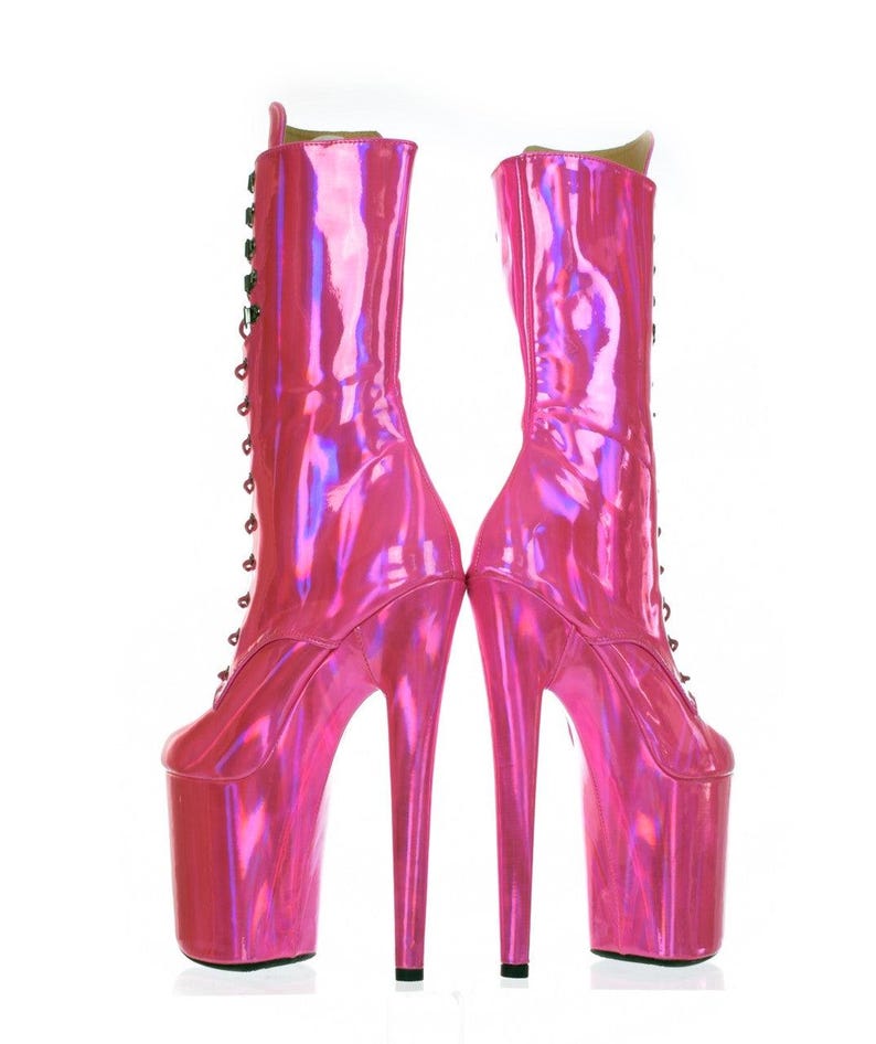 Pearlscent Pink Platform Stiletto Boot. Vegan Leather Pink Neon. - Etsy