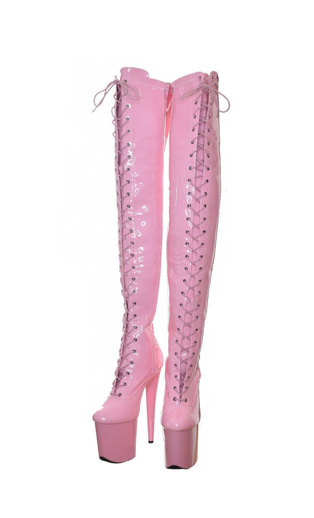 Bimbo Pink Thigh High Platform Boots. 20cm 8 Inch Heels. Dragpole Shoes ...