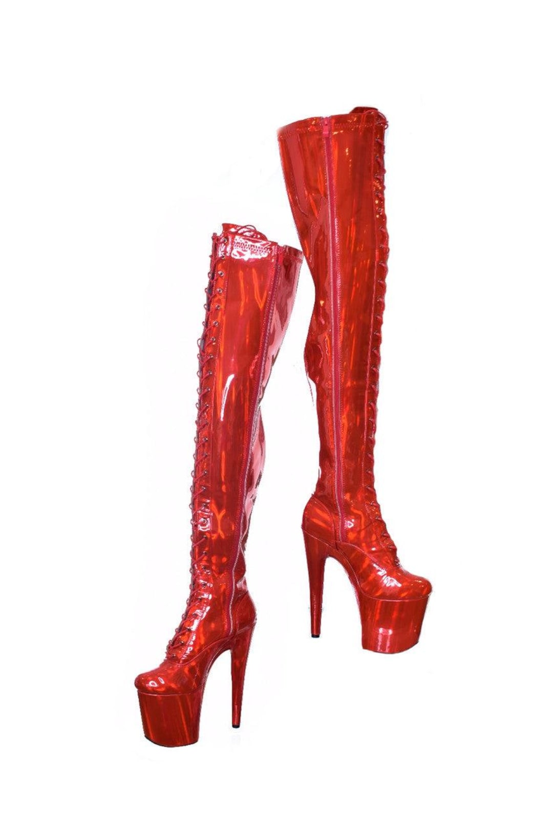 Hot Cherry Red Thigh High Platform Boot. Vegan Leather. 20cm 8 Inch. - Etsy