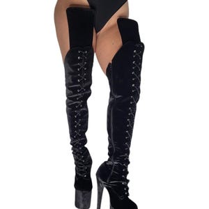 Black Velvet Thigh High Platform Boots. 20cm 8 Inch Heels. Drag Pole ...