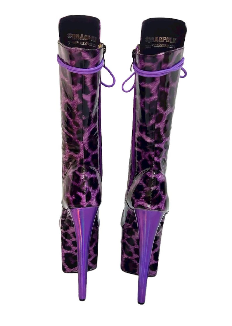 Purple Leopard Patent Print Platform Boots. Vegan Leather 8 Inch. - Etsy