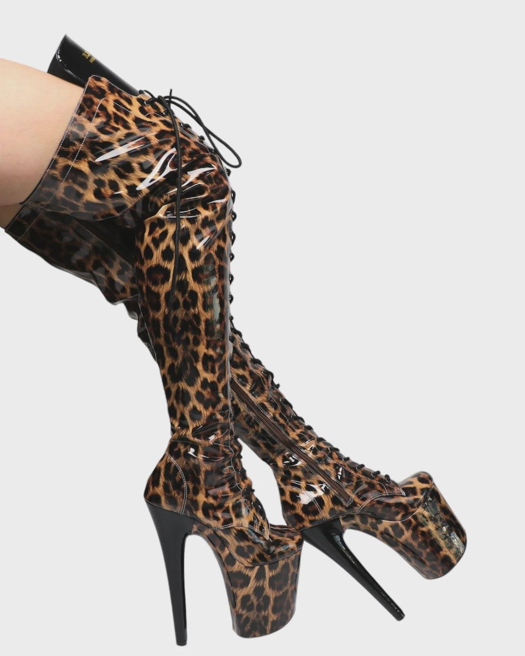 Shiny Leopard Print Thigh High Platform Drag Pole Boots 8 Inch High - Etsy