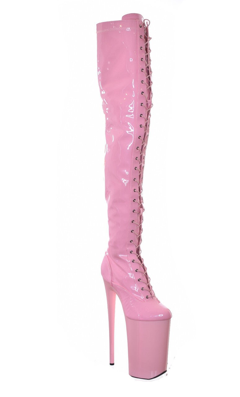 Bimbo Pink Thigh High Platform Boots. 20cm 8 Inch Heels. Dragpole Shoes ...