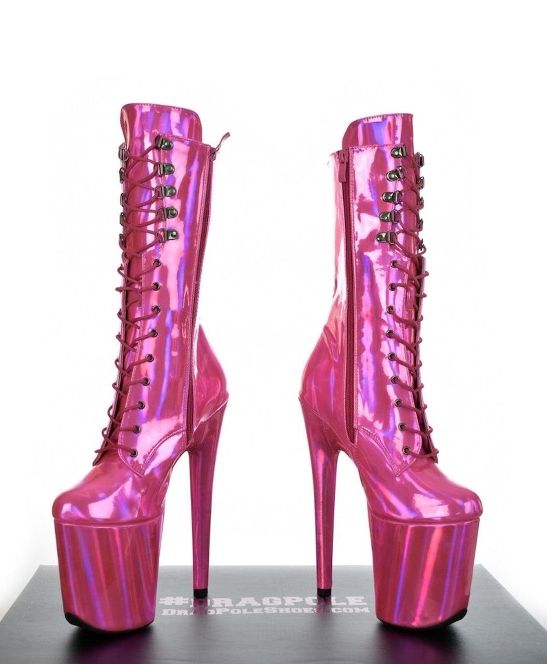 Pearlscent Pink Platform Stiletto Boot. Vegan Leather Pink Neon. - Etsy